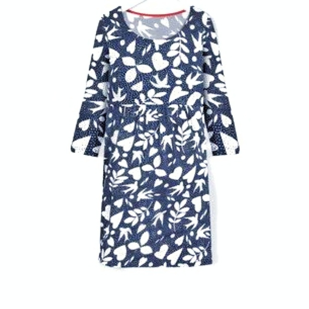 Boden Starlight Bird Dress Hearts Navy White Print - Gem